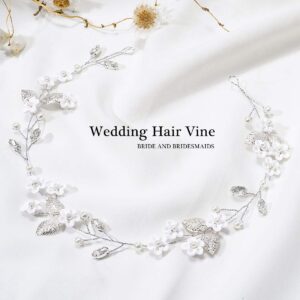 JAKAWIN Bride Flower Wedding Hair Vine Leaf Hair Piece Pearl Bridal Headpiece Rhinestone Hair Accessories for Women and Girls HV103 (Silver)