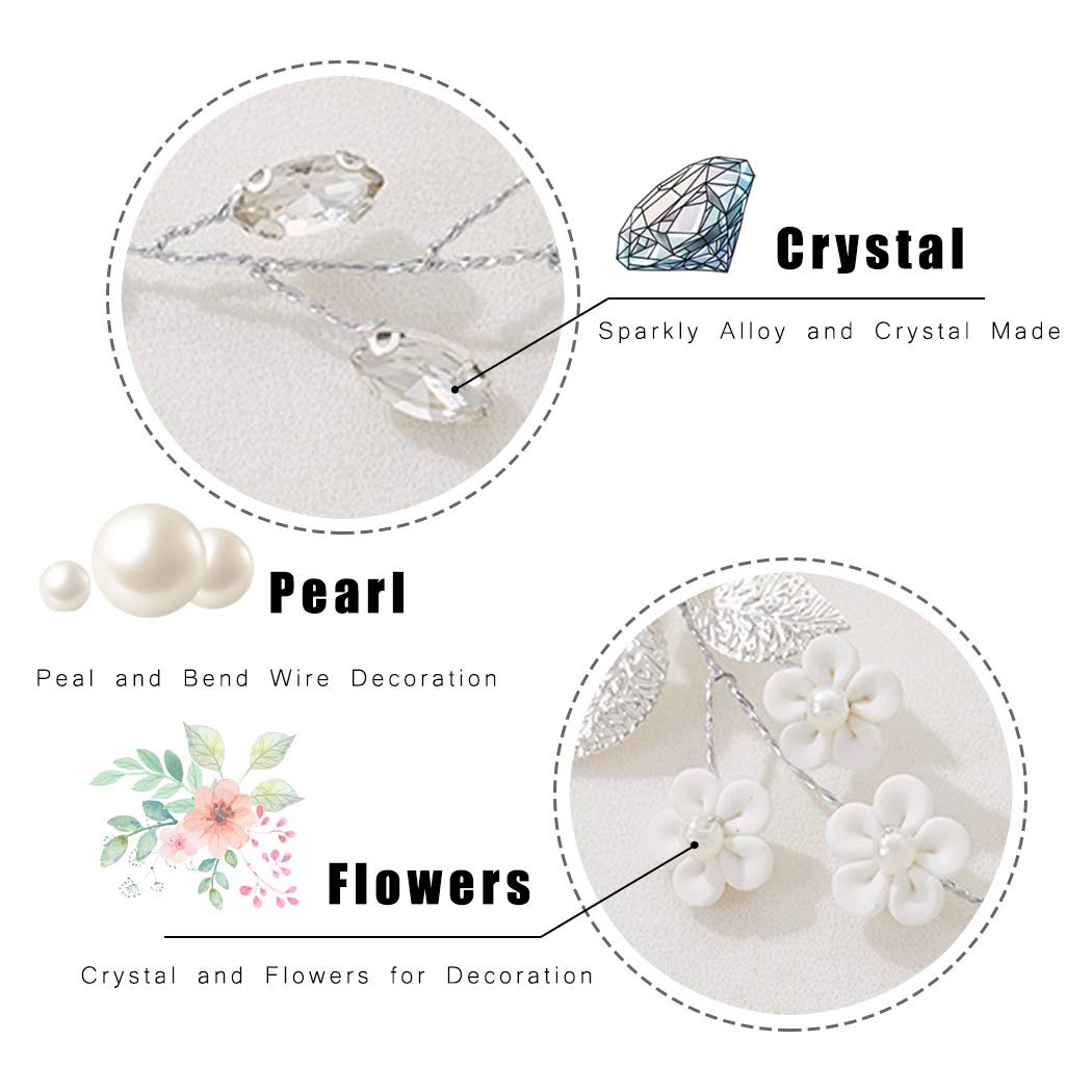 JAKAWIN Bride Flower Wedding Hair Vine Leaf Hair Piece Pearl Bridal Headpiece Rhinestone Hair Accessories for Women and Girls HV103 (Silver)