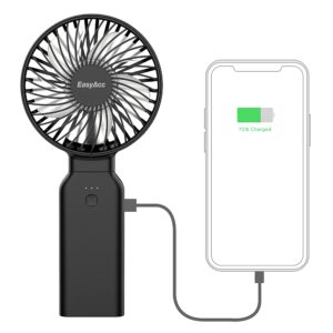 easyacc handheld fan portable fan, 9000 rechargeable battery powered fan small desk fan, powerful 4 speeds 53h cooling time personal fan with power bank, electric fan for travel outdoor home office