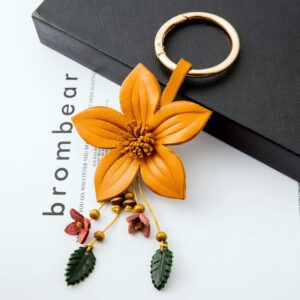 giftale handmade leather lily flower keychain car keyring fob tassel orange boho decor