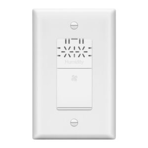 lider no neutral wire required humidity sensor switch, automatic humidity detection, air circulator, bathroom fan automated control, adjustable timing, 1-pole, white, wall plate included