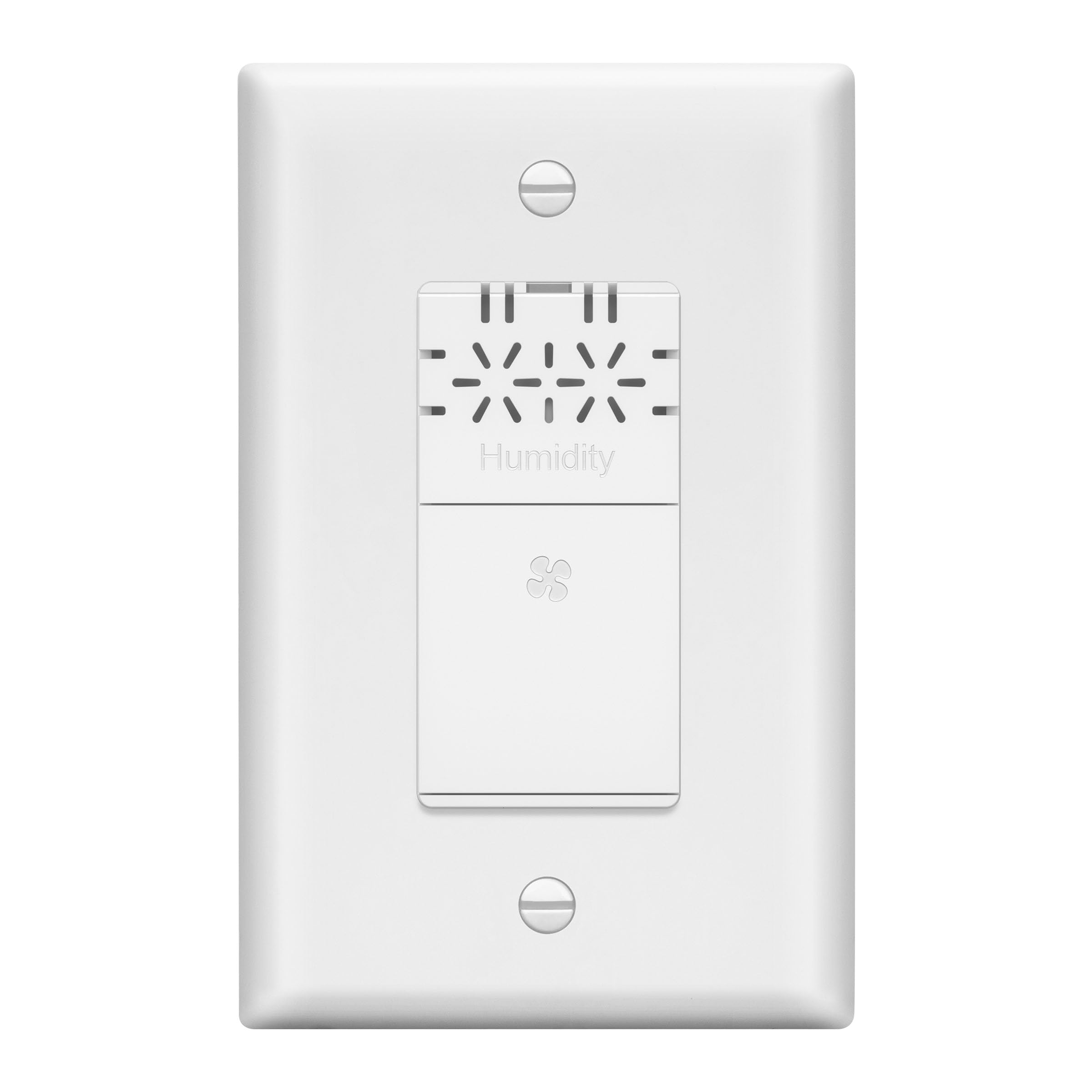 LIDER No Neutral Wire Required Humidity Sensor Switch, Automatic Humidity Detection, Air Circulator, Bathroom Fan Automated Control, Adjustable Timing, 1-Pole, White, Wall Plate Included