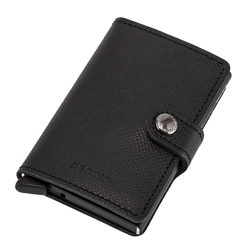 SECRID - Men Mini Wallet Genuine Original Leather RFID Safe Card Case for max 12 cards (Crisple Black)