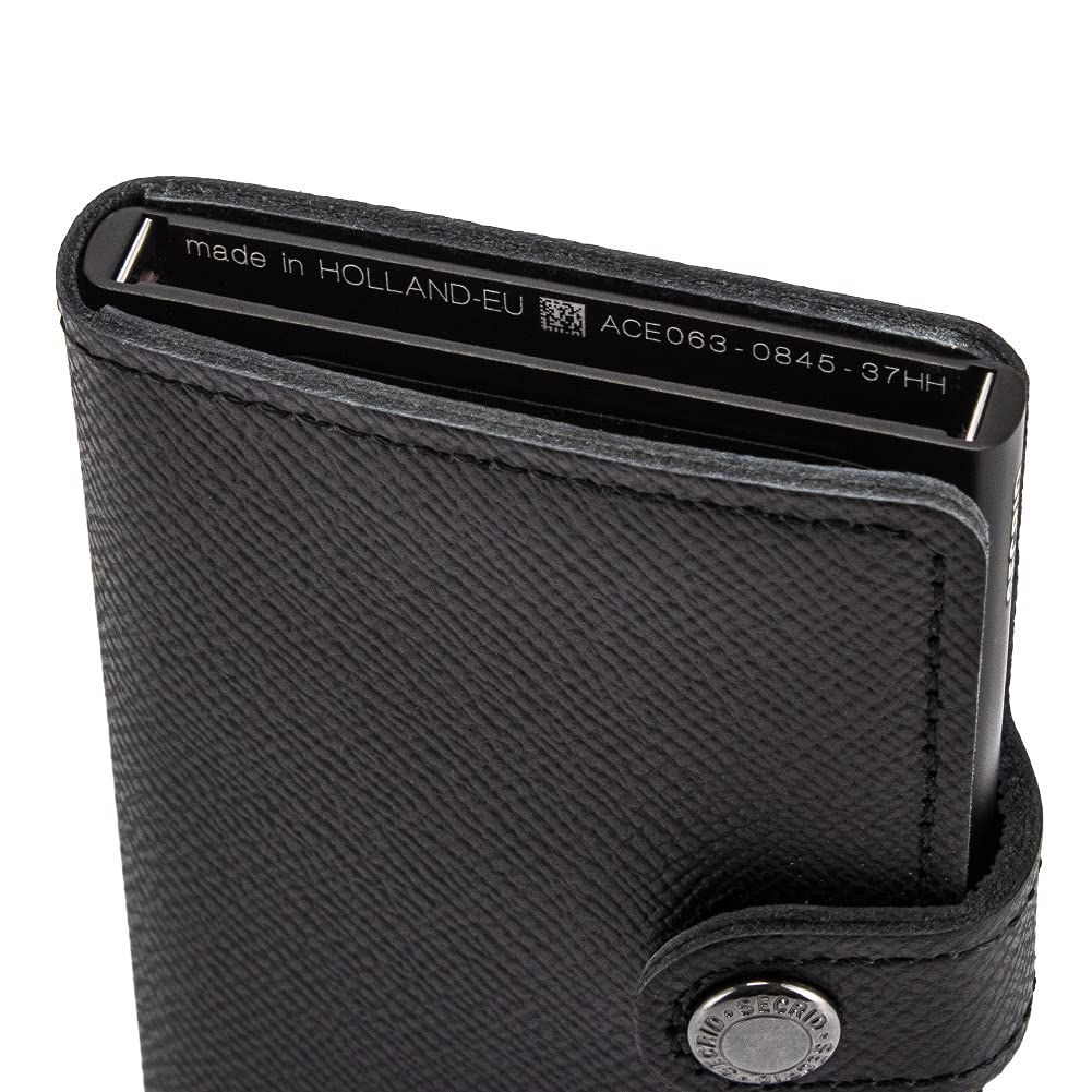 SECRID - Men Mini Wallet Genuine Original Leather RFID Safe Card Case for max 12 cards (Crisple Black)