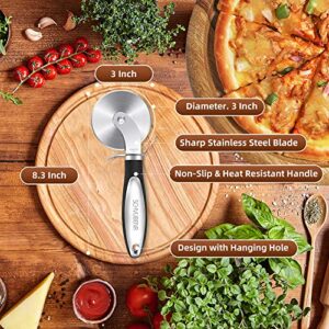 SCHVUBENR Premium Pizza Cutter - Stainless Steel Pizza Cutter Wheel - Easy to Cut and Clean - Super Sharp Pizza Slicer - Dishwasher Safe - Handles Large and Small Pizza - Corte De Pizza(Black)