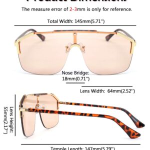 FEISEDY Classic Siamese One Piece Oversized Sunglasses Nice Rimless Stylish Retro Design for Women Men B2634