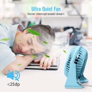 BESKAR USB Small Desk Fan, Portable Fans with 3 Speeds Strong Airflow, Quiet Operation and 360°Rotate, Personal Table Fan for Home,Office, Bedroom- 3.9 ft Cord/Blue