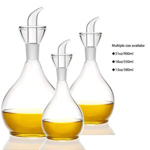 HAIZEEN 13ounce/ 380 ml Clear Glass Olive Oil Dispenser Bottle - Oil & Vinegar Cruet with Pourers and NO Funnel Needed - Olive Oil Carafe Decanter for Kitchen and BBQ