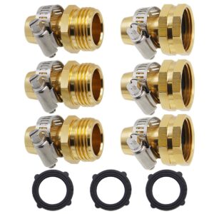 lifynste garden hose repair connector with clamps, male and female garden hose fitting, 3 set