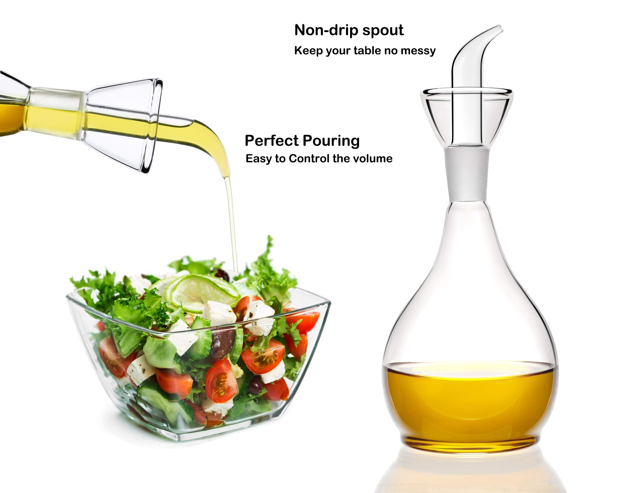 HAIZEEN 13ounce/ 380 ml Clear Glass Olive Oil Dispenser Bottle - Oil & Vinegar Cruet with Pourers and NO Funnel Needed - Olive Oil Carafe Decanter for Kitchen and BBQ