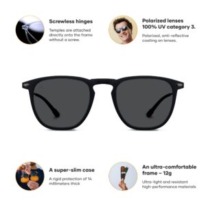 NOOZ Sunglasses polarized for Men and Women - 100% UV protection - Black Colour - with Compact Case - DINO Collection