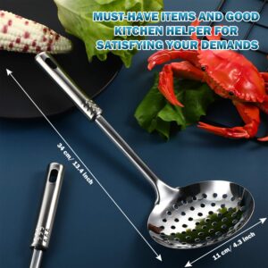 2 Pieces Stainless Steel Cooking Colander Skimmer Slotted Spoon Kitchen Strainer Ladle with Long Handle for Kitchen Cooking Baking, 13.4 Inch