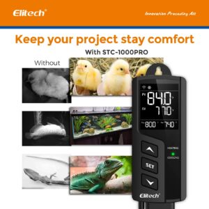 Elitech STC-1000 TH Temperature and Humidity Controller T&H Non-WiFi Cooling Heating Switch On-Off Thermostat for Heat Pad Reptile Aquarium Homebrew Freezer -40~230°F Pre-Wired Outlets 110V 1100W 10A