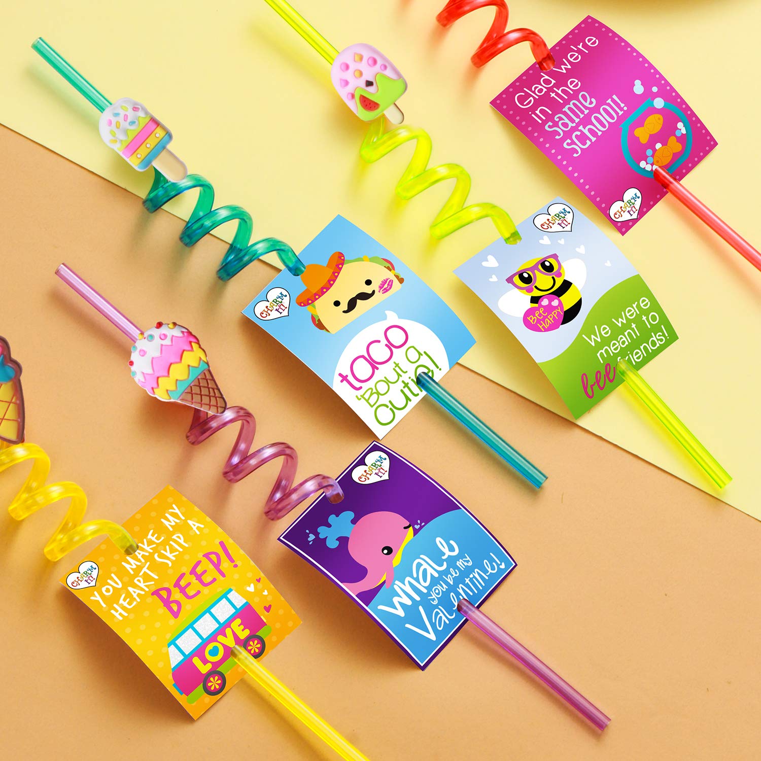 24 Reusable Ice Cream Straws for Birthday Party Supplies | Party Favors with 2 Cleaning Brush