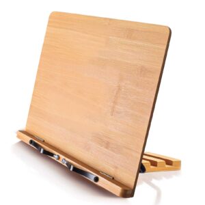 wishacc bamboo book stand cookbook holder with 5 adjustable height 13.2 x 9.2"