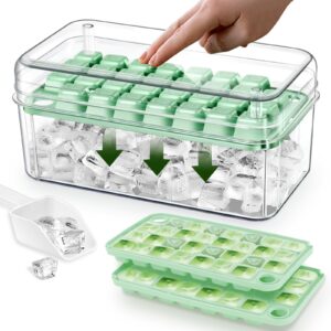 longzon mini ice cube tray with lid and bin, 60 pcs ice cube trays for freezer, ice cube mold, ice molds spill-resistant removable lid & ice scoop, ice cube tray mold for whiskey cocktail, tea, coffee