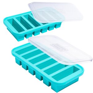 souper cubes 1/2 cup silicone freezer molds - silicone soup freezer trays with lids for freezing food, salsa, broth, baby food and more - silicone freezer tray with lid - aqua – 2-pack