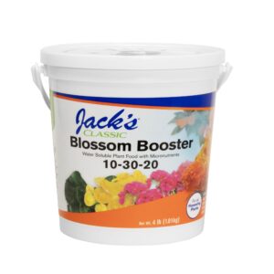 jack's classic 10-30-20 blossom booster water-soluble fertilizer with micronutrients for increasing color and quantity of blooms in flowering plants, 4lbs