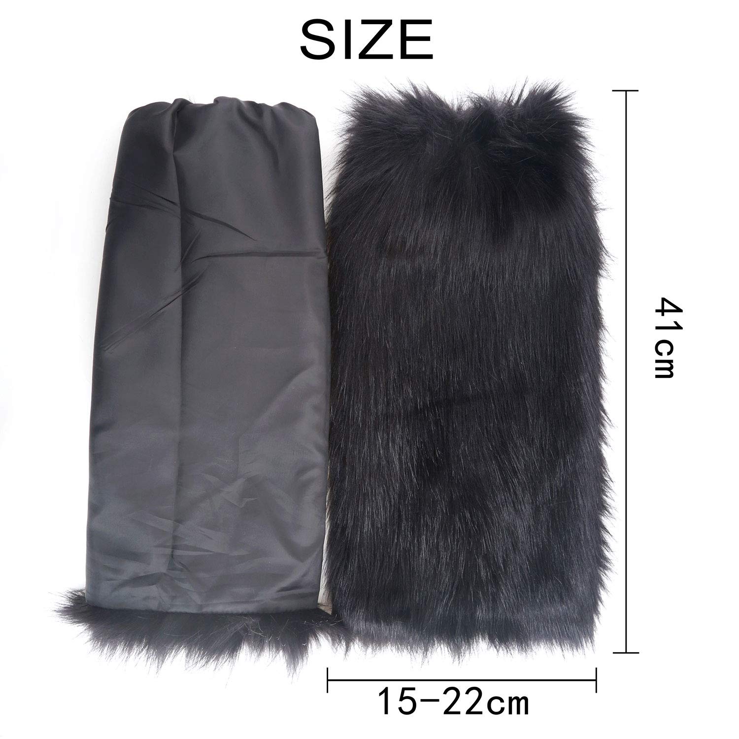 Zecmos womens Leg Warmers Faux Fur Fuzzy Long Cuff Cover Warm Furry Costume Shoes, Black, Medium