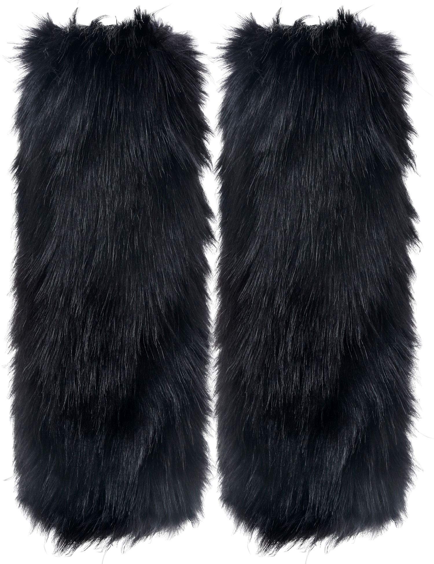 Zecmos womens Leg Warmers Faux Fur Fuzzy Long Cuff Cover Warm Furry Costume Shoes, Black, Medium