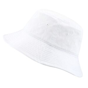 the hat depot 100% cotton long brim & deeper packable summer travel fashion bucket hat (l/xl, white)