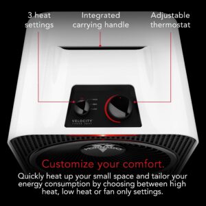 Vornado Velocity 3 Space Heater with 3 Heat Settings, Adjustable Thermostat, and Advanced Safety Features, White, Small