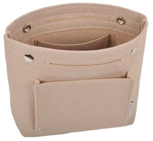 vercord mini slim small felt purse organizer insert inside handbag tote pocketbook for women beige