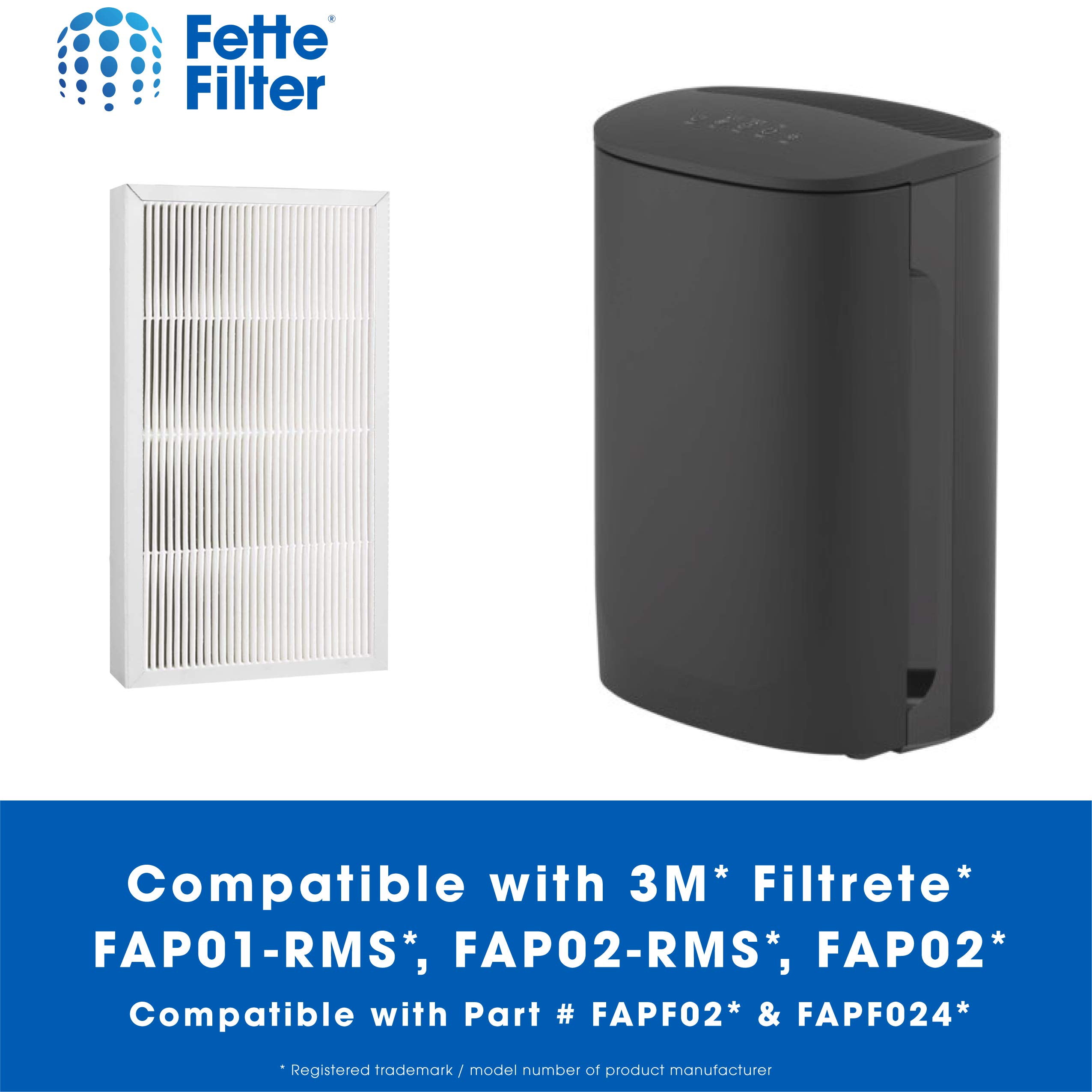 Fette Filter - True HEPA AirPurifier Filter Replacement Filter, 9" x 15" Compatible With 3M Filtrete FAPF02 & FAPF024 for model # FAP01-RMS, FAP02-RMS, FAP02 - Pack of 2