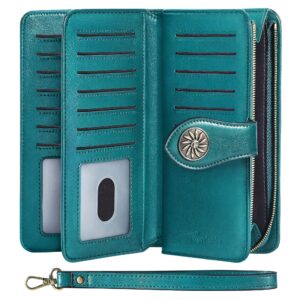 travelambo women's wallet rfid blocking wristlet clutch large capacity credit card holder leather purse wallets with removable wrist strap