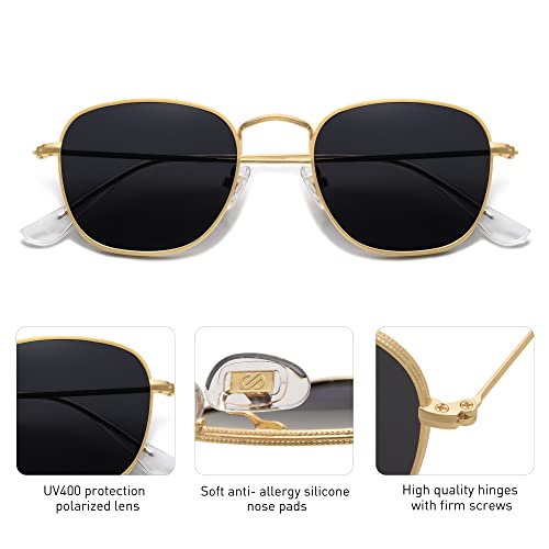 SOJOS Small Square Polarized Sunglasses for Women Men Classic Vintage Retro Style SJ1143 with Gold Frame/Grey Lens