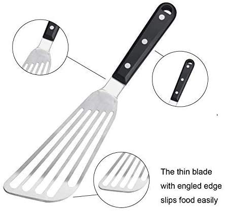 KSENDALO 11.80Inch Stainless Steel Slotted Spatula Turner - Flexible and Angled Flipper for Easy Frying, Serving, and Flipping Eggs, Fish, Pancakes, and Omelettes