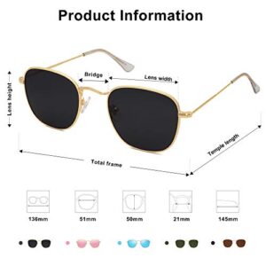 SOJOS Small Square Polarized Sunglasses for Women Men Classic Vintage Retro Style SJ1143 with Gold Frame/Grey Lens