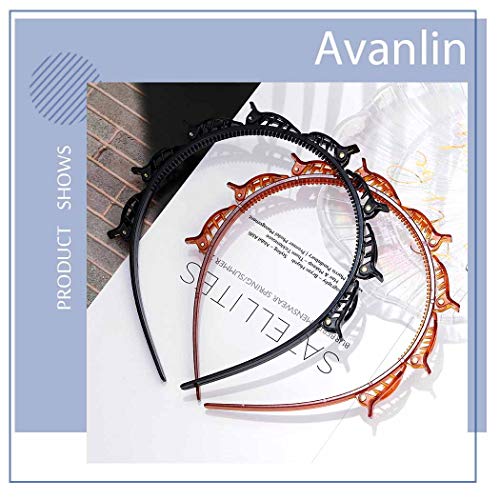 Avanlin Double Bangs Headbands Double Layer Twist Plait Plastic Headband with Alligator Clips Hair Accessories for Women and Girls (Pack of 2) (Black &Brown)