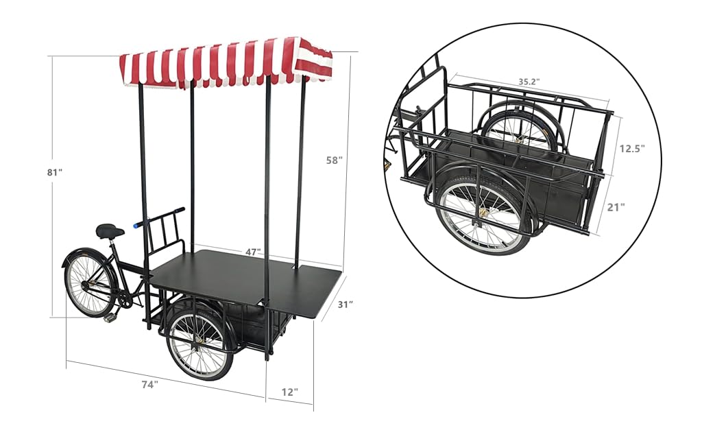 FixtureDisplays® 24" Tire Black Tricyle Vending Cart Ice-Cream Wagon Flower Cart Kiosk Farmers Market Booth Collapsable 10052-NF