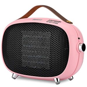 teioe mini electric ceramic space heater 800w/400w, small, ptc with tip-over and overheat protection, 3 operating modes for office, bedroom and under desk (pink)