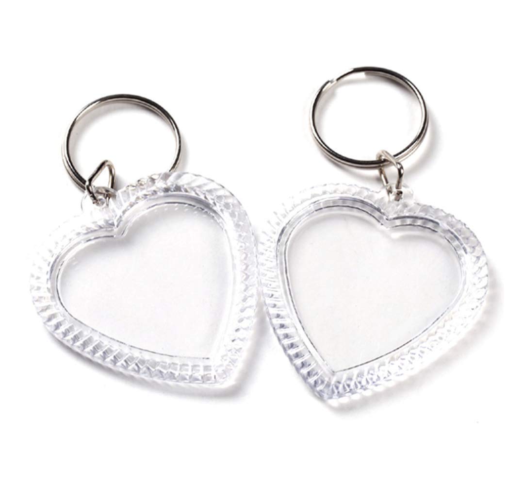 25Pcs 2 Acrylic Photo Keychain Snap-in Keychain Double Sided Blank Custom Frames Heart-Shaped Clear Insert Photo Picture Frame with Keyring Christmas Ornaments Keyring Holder(Embossed Edges)