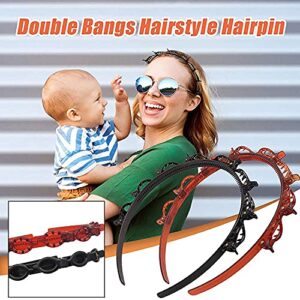 Avanlin Double Bangs Headbands Double Layer Twist Plait Plastic Headband with Alligator Clips Hair Accessories for Women and Girls (Pack of 2) (Black &Brown)