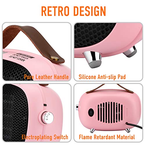 Teioe Mini Electric Ceramic Space Heater 800W/400W, Small, PTC with Tip-Over and Overheat Protection, 3 Operating Modes for Office, Bedroom and Under Desk (PINK)