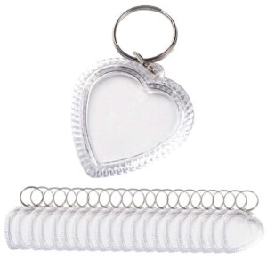 25pcs 2 acrylic photo keychain snap-in keychain double sided blank custom frames heart-shaped clear insert photo picture frame with keyring christmas ornaments keyring holder(embossed edges)