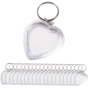 25Pcs 2 Acrylic Photo Keychain Snap-in Keychain Double Sided Blank Custom Frames Heart-Shaped Clear Insert Photo Picture Frame with Keyring Christmas Ornaments Keyring Holder(Embossed Edges)