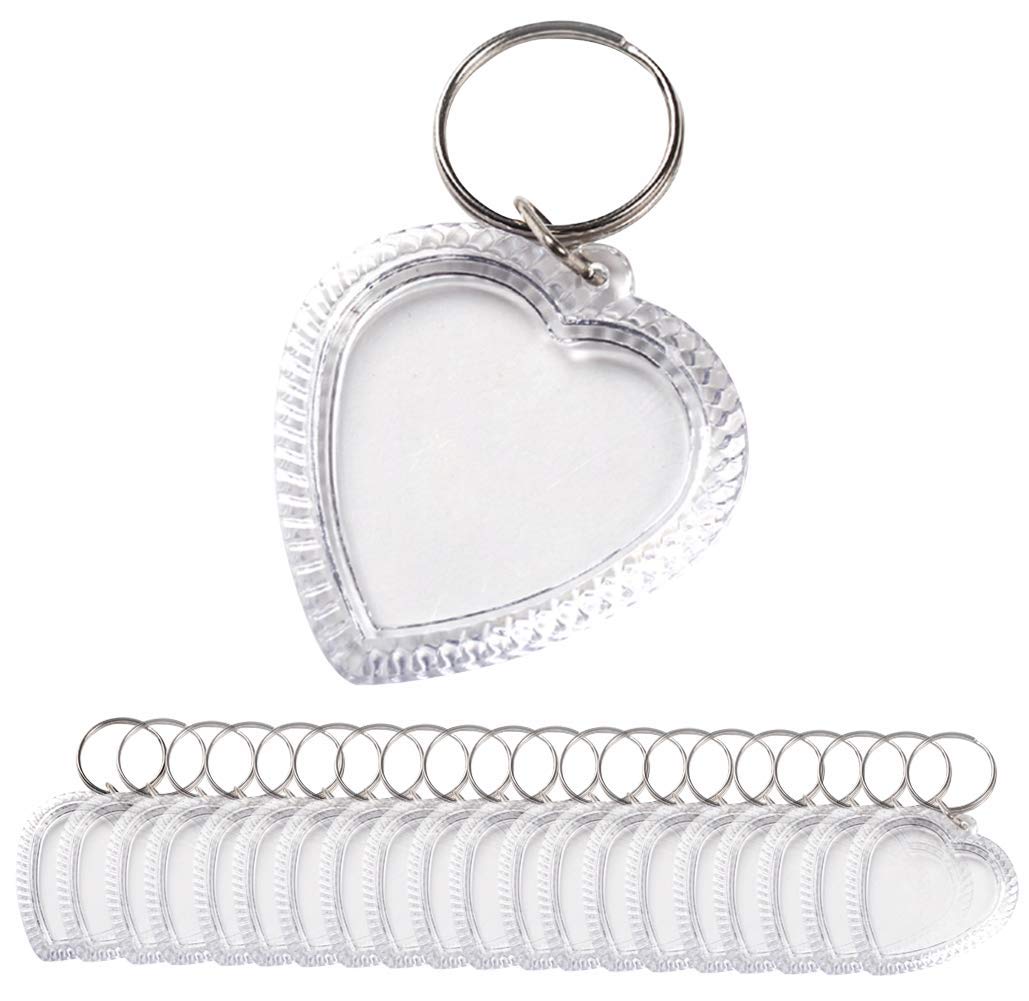 25Pcs 2 Acrylic Photo Keychain Snap-in Keychain Double Sided Blank Custom Frames Heart-Shaped Clear Insert Photo Picture Frame with Keyring Christmas Ornaments Keyring Holder(Embossed Edges)