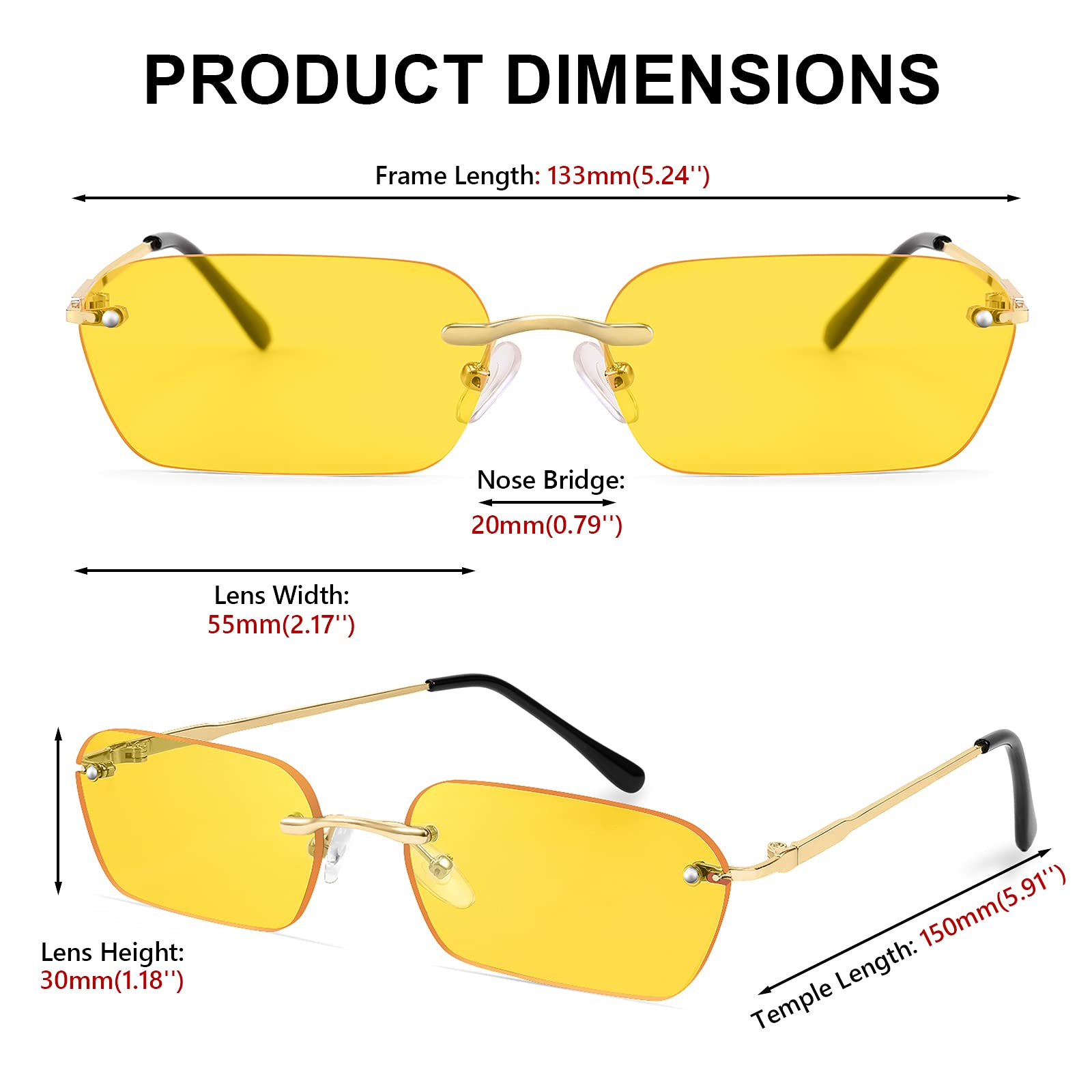 FEISEDY Rimless Sunglasses Y2K Sunglasses Retro Small Narrow Clear Eyewear Vintage Rectangle Sunglasses for Women Men B2643