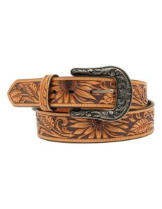 nocona women's sunflower tooled leather belt tan large