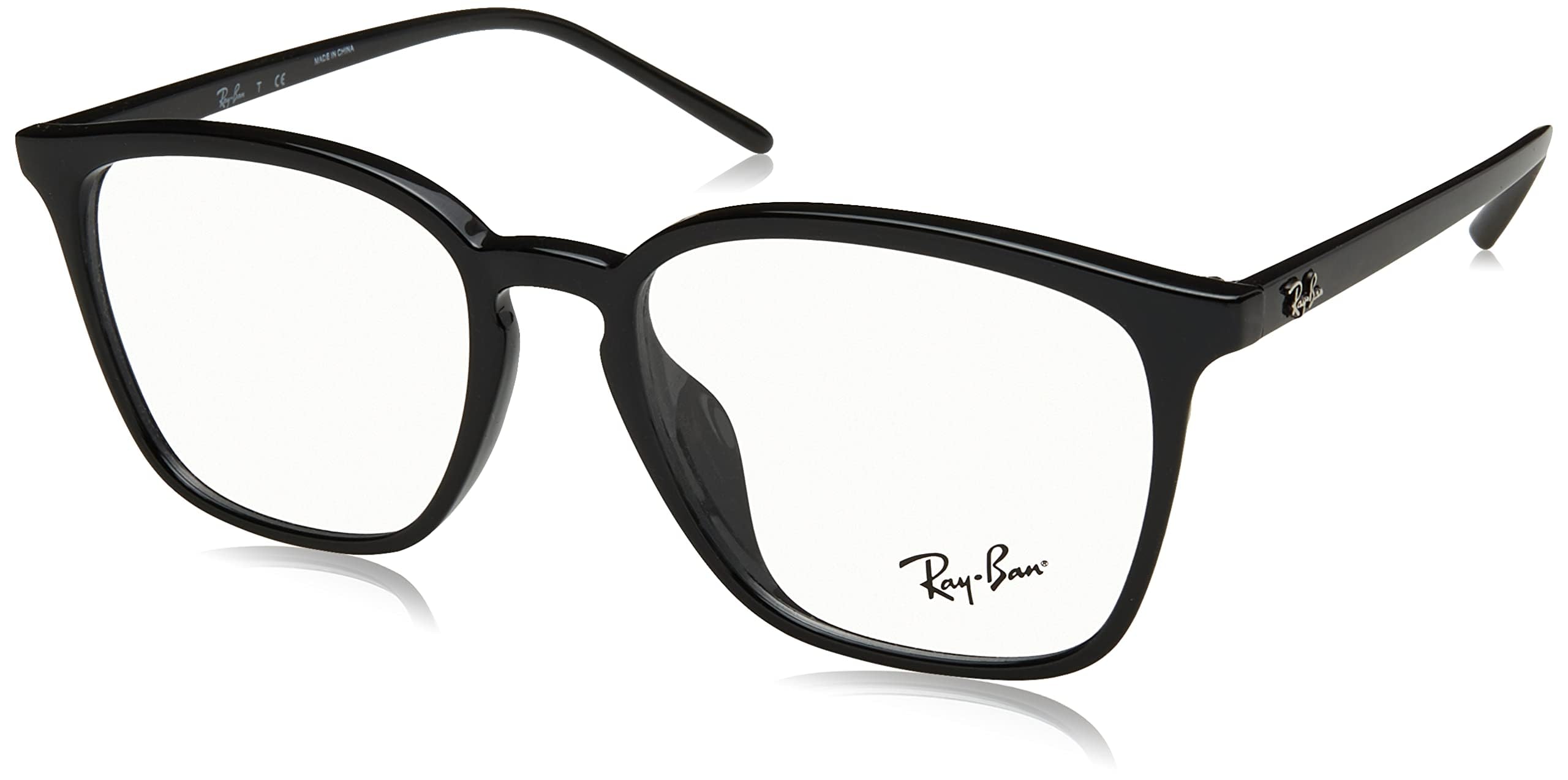 Ray-Ban RX7185F Low Bridge Fit Square Prescription Eyeglass Frames, Black/Demo Lens, 54 mm