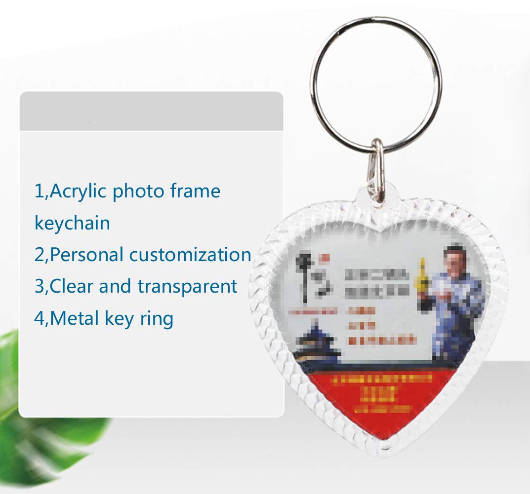 25Pcs 2 Acrylic Photo Keychain Snap-in Keychain Double Sided Blank Custom Frames Heart-Shaped Clear Insert Photo Picture Frame with Keyring Christmas Ornaments Keyring Holder(Embossed Edges)