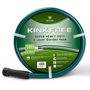 worth garden 3/4 in. x 50 ft. long water hose - heavy duty durable non kinking garden hose - pvc material hose with brass fittings - flexible hose for household and commercial use - dark green