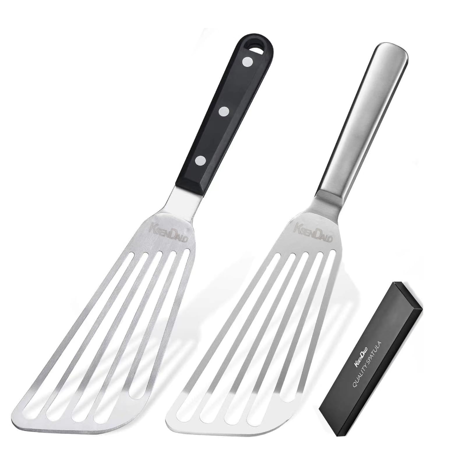 KSENDALO 11.80Inch Stainless Steel Slotted Spatula Turner - Flexible and Angled Flipper for Easy Frying, Serving, and Flipping Eggs, Fish, Pancakes, and Omelettes