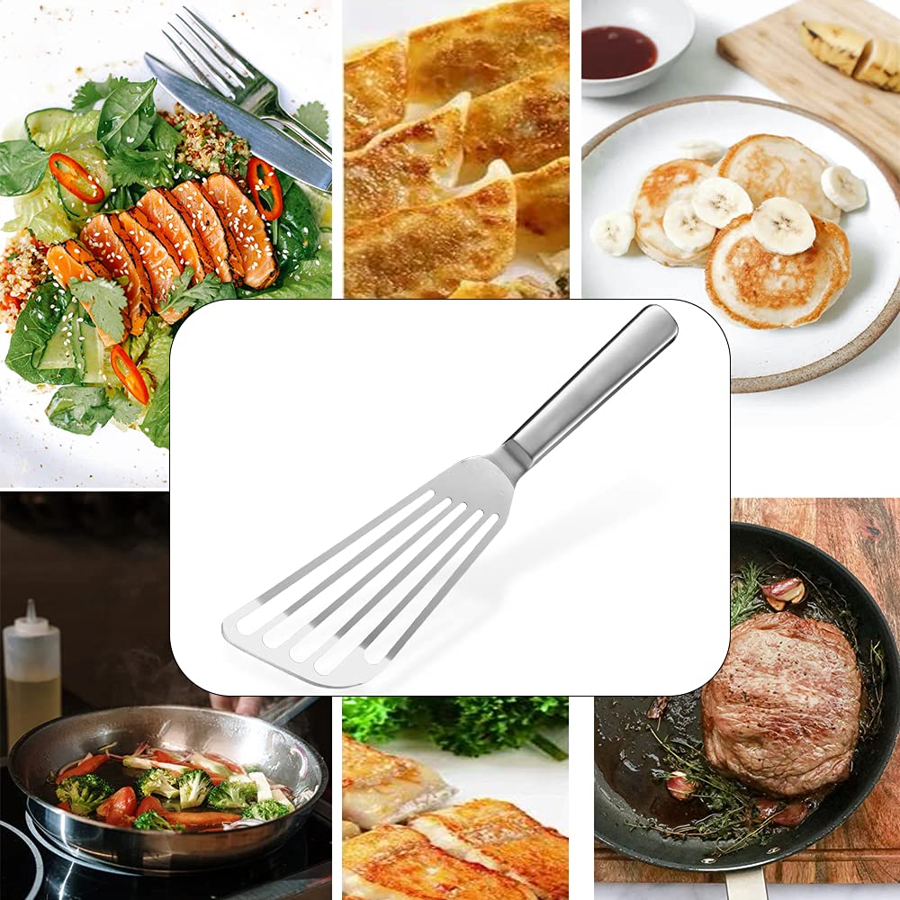 KSENDALO 11.80Inch Stainless Steel Slotted Spatula Turner - Flexible and Angled Flipper for Easy Frying, Serving, and Flipping Eggs, Fish, Pancakes, and Omelettes