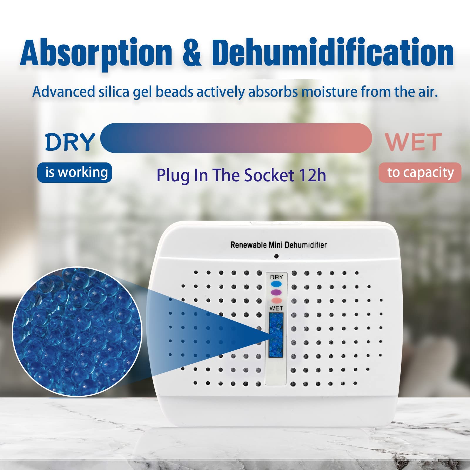 Rechargeable Small Dehumidifier, Moisture Absorber for Closed Spaces, Cabinet, Closet and Bathroom, Renewable Mini Dehumidifiers for Gun Safe, Rust Prevention