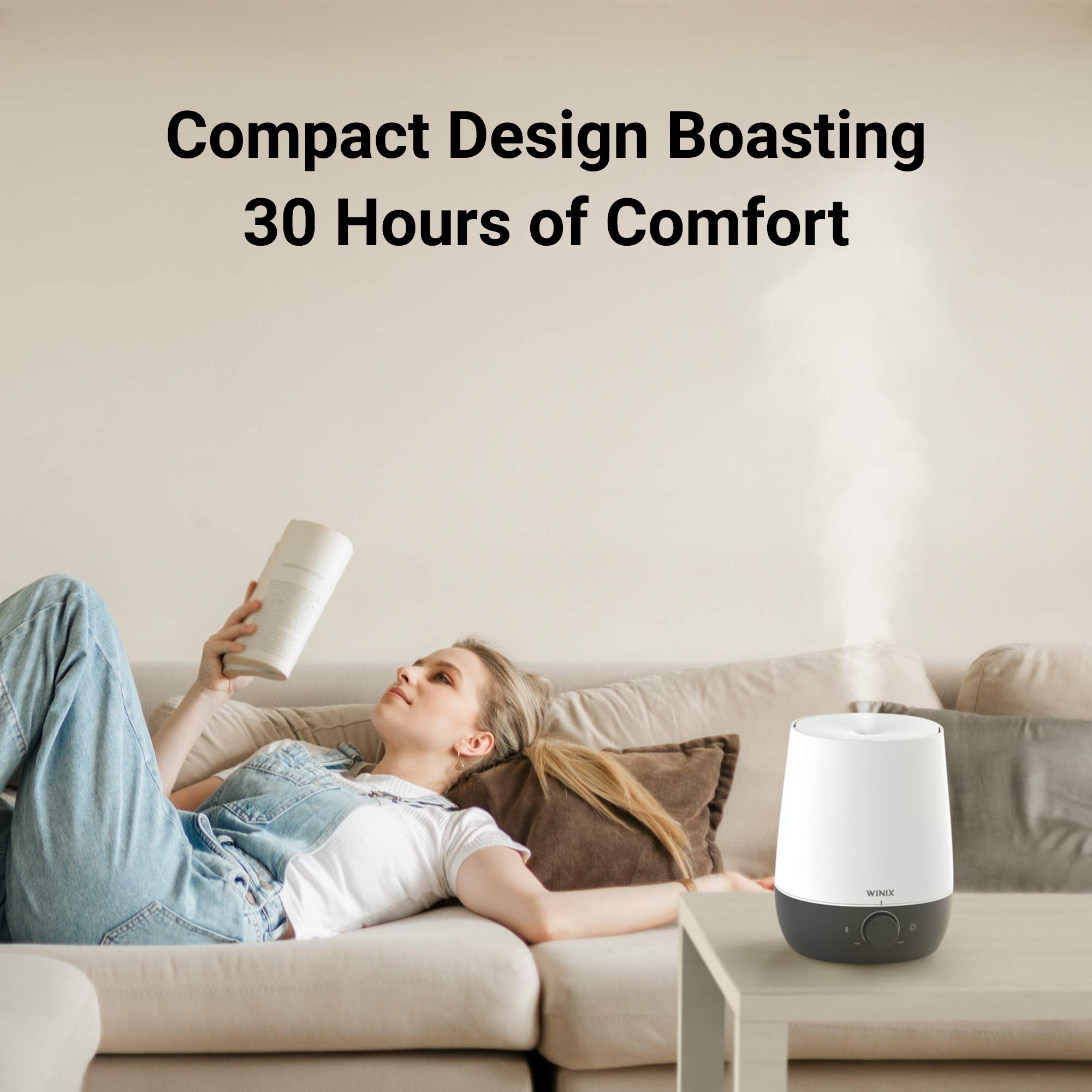 Winix Ultrasonic Cool Mist Humidifier - Premium Humidifying Unit with Whisper-Quiet Operation, Automatic Shut-Off and Night Light Function - Lasts Up to 30 Hours Small